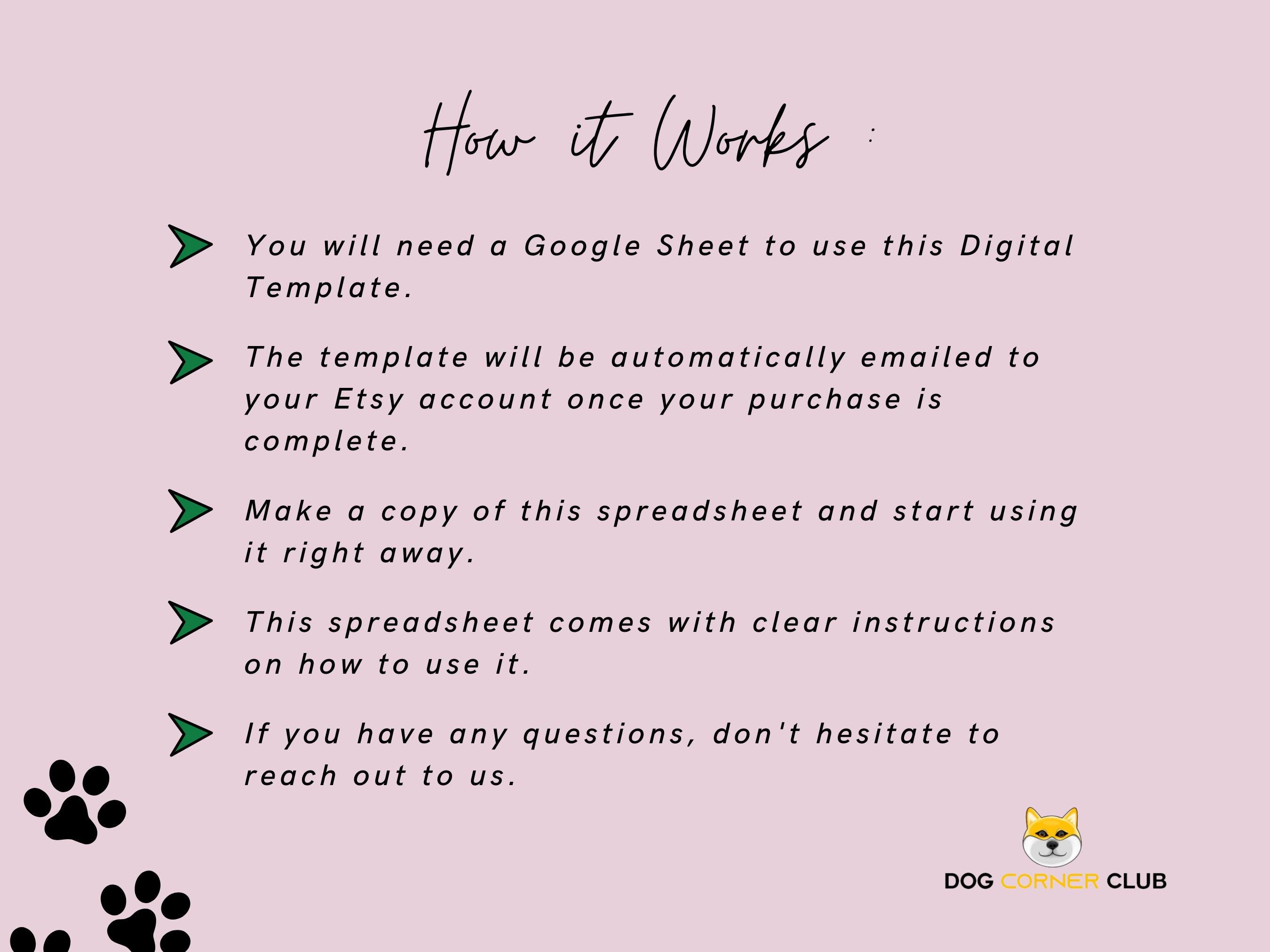 Dog Corner Pet Planner Spreadsheet | Editable Dog Care Tracker ...