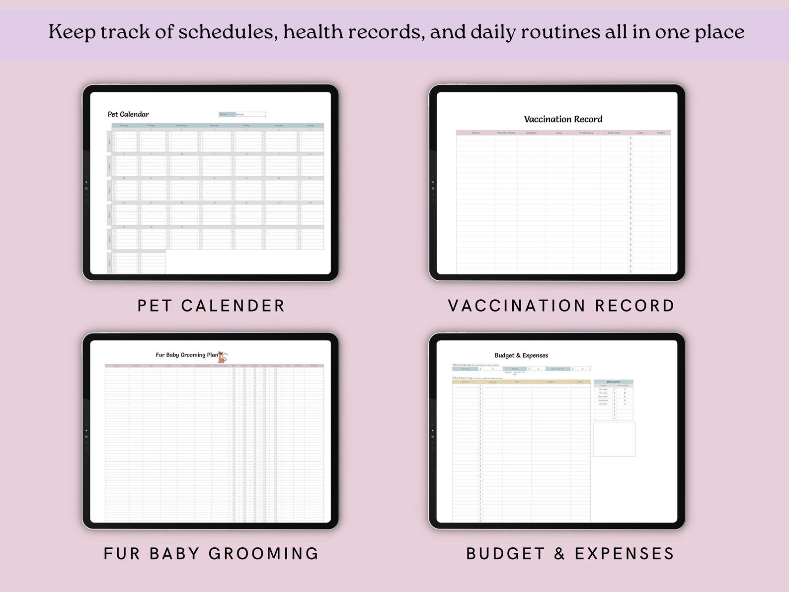 Dog Corner Pet Planner Spreadsheet | Editable Dog Care Tracker ...