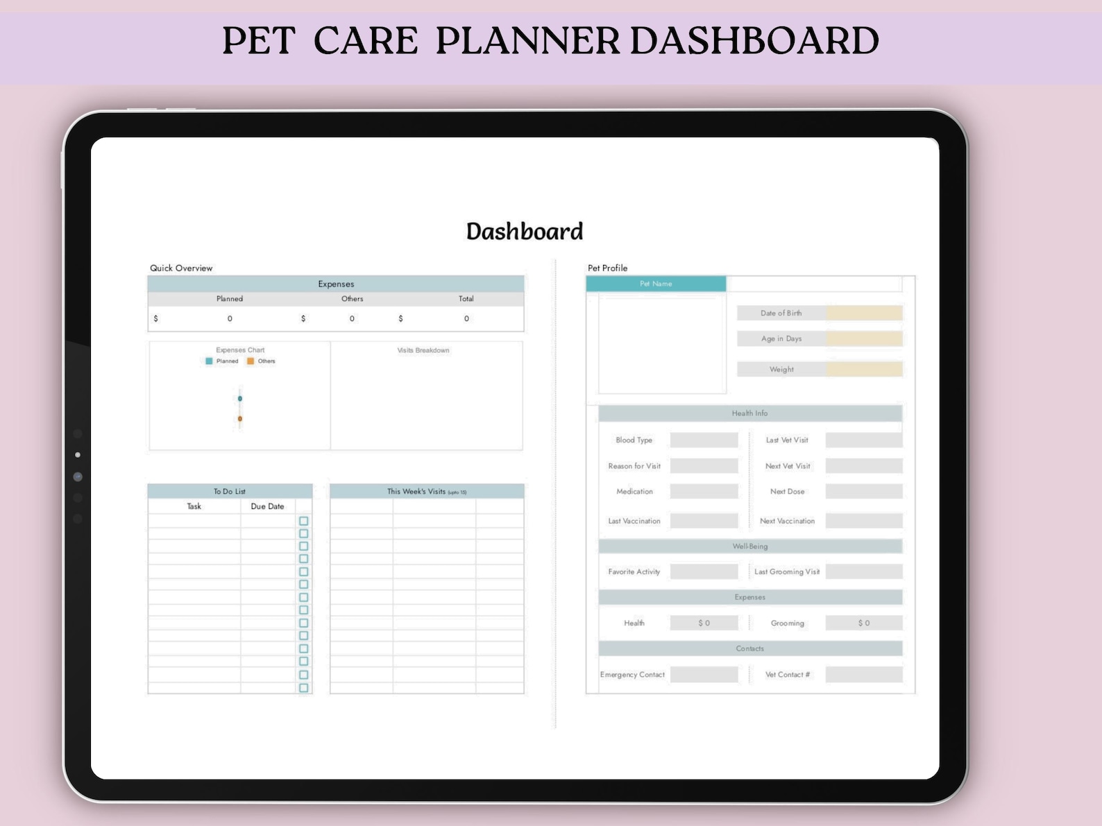 Dog Corner Pet Planner Spreadsheet | Editable Dog Care Tracker ...