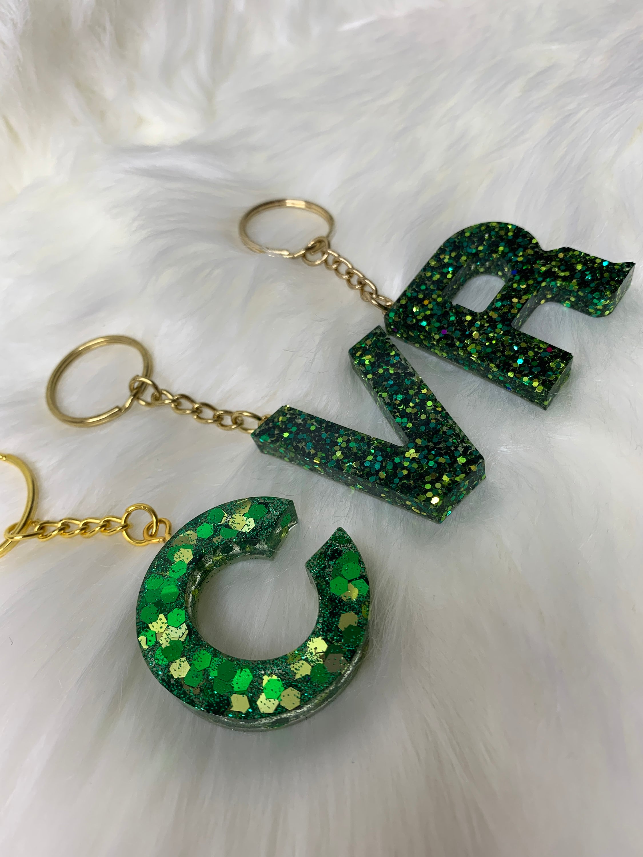Custom Initial Keychain | Green Letter Keychain | Resin Letter Keychain ...
