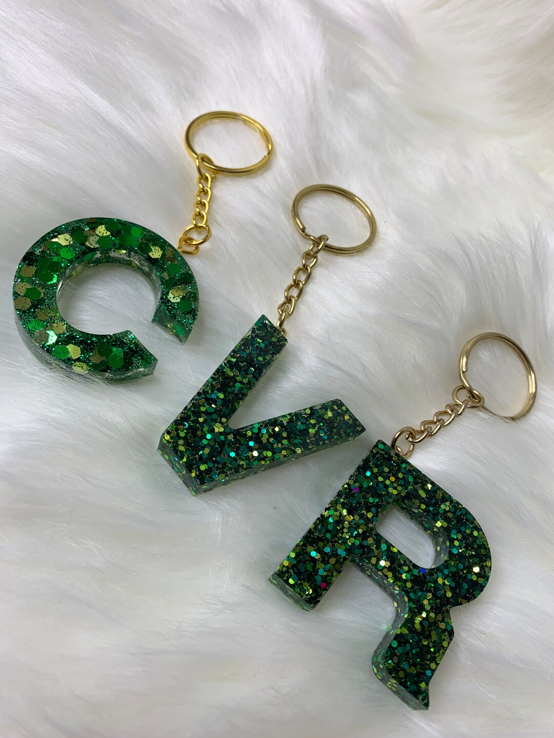 Custom Initial Keychain | Green Letter Keychain | Resin Letter Keychain ...