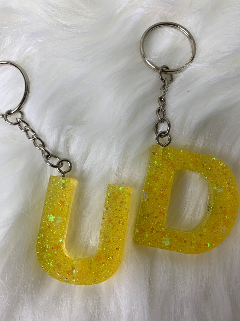 Neon Yellow Letter Keychain | Resin Keychain | Neon Yellow Keychain ...