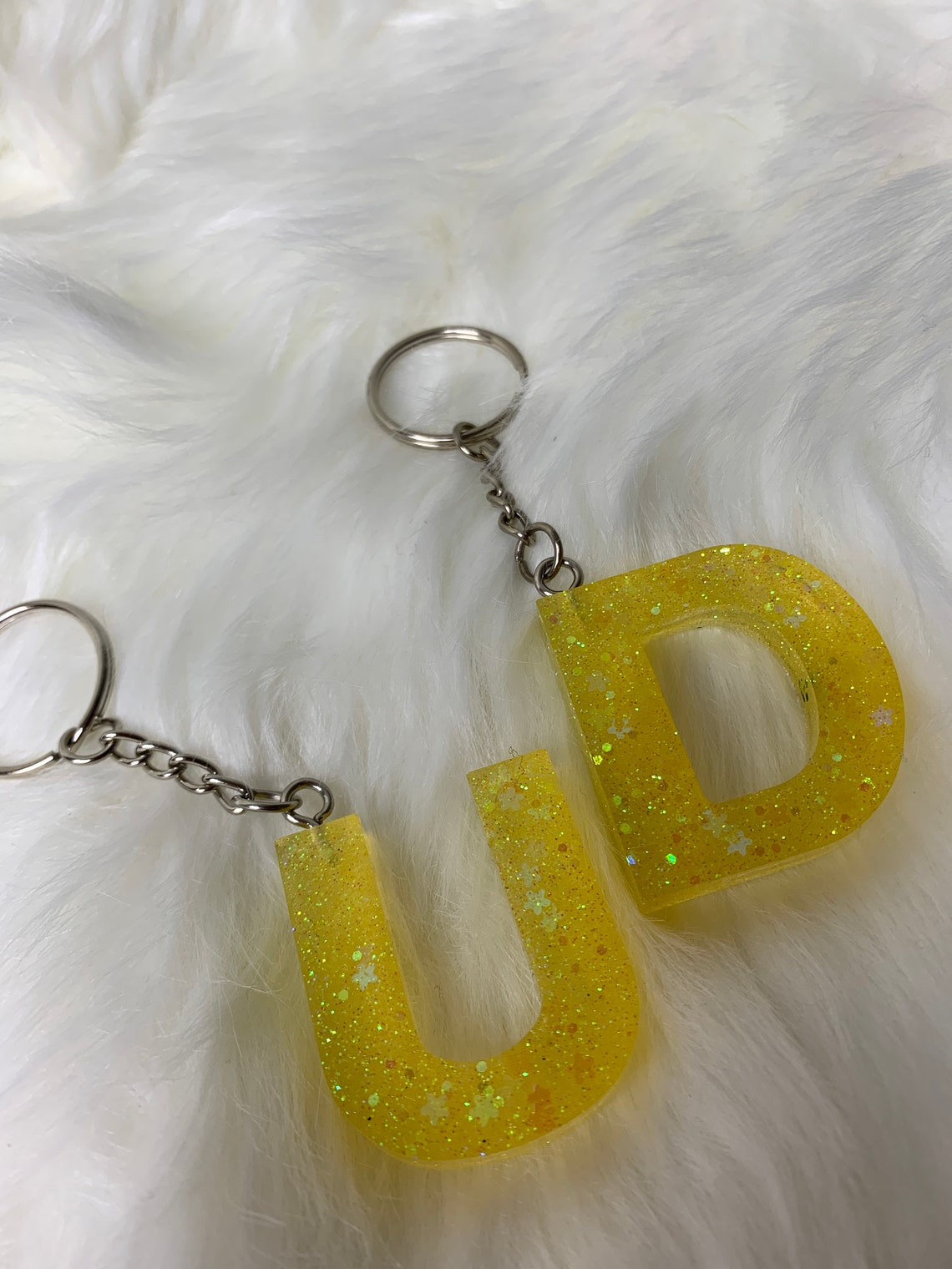 Neon Yellow Letter Keychain | Resin Keychain | Neon Yellow Keychain ...