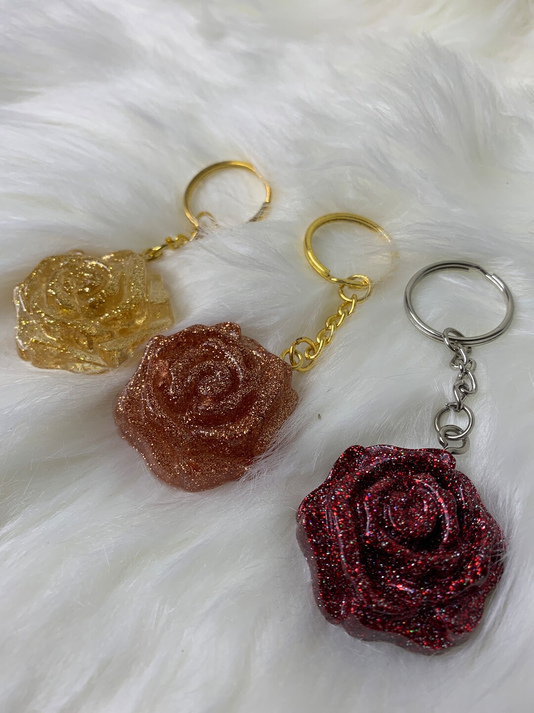 Red & Gold, Rose Gold Rose Keychain | Resin Rose Keychain | Bridesmaid ...