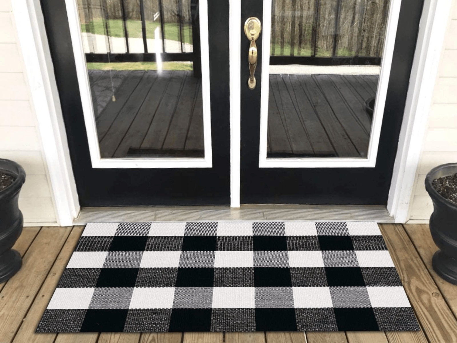 Black & White Buffalo Rug Layering Mat Porch Home - Etsy Canada