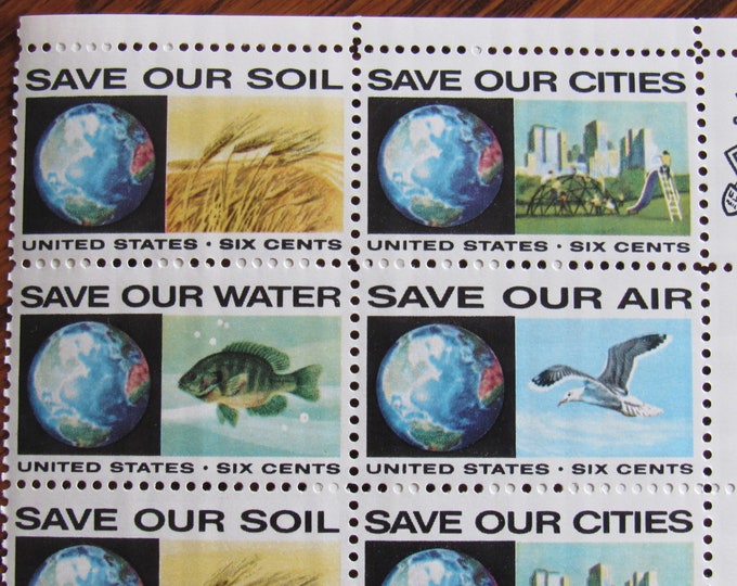 Save Our Soil, Water, Air and Cities 6 Cent Unused Stamps block of 20 ...