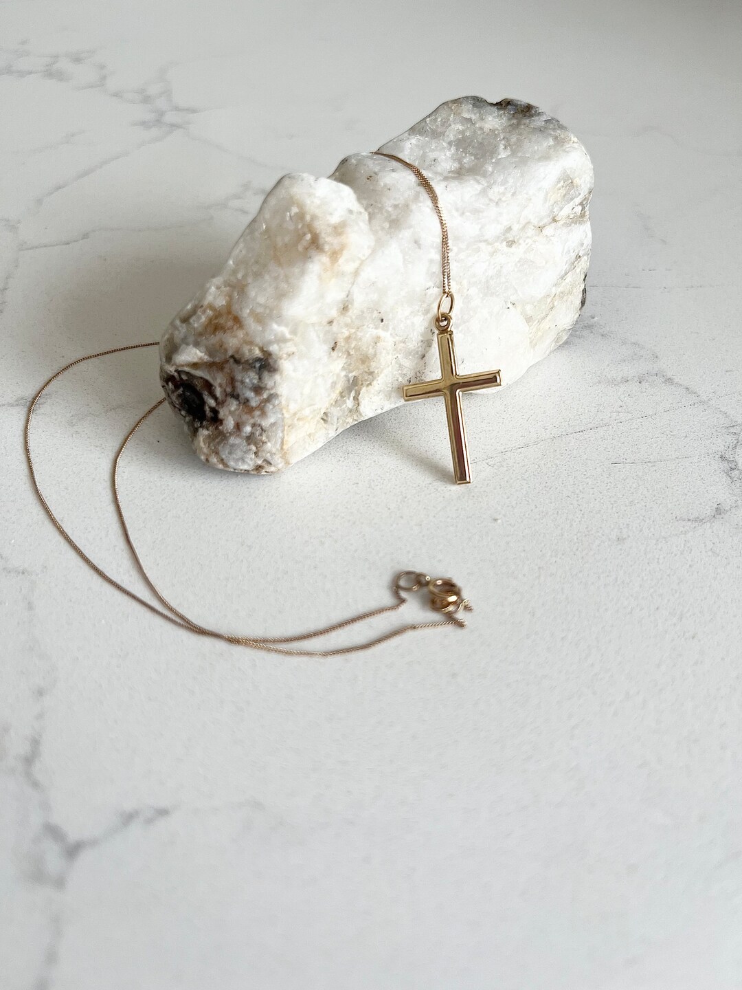 9ct Solid Gold Smooth Cross Pendant With Fine Chain - Etsy