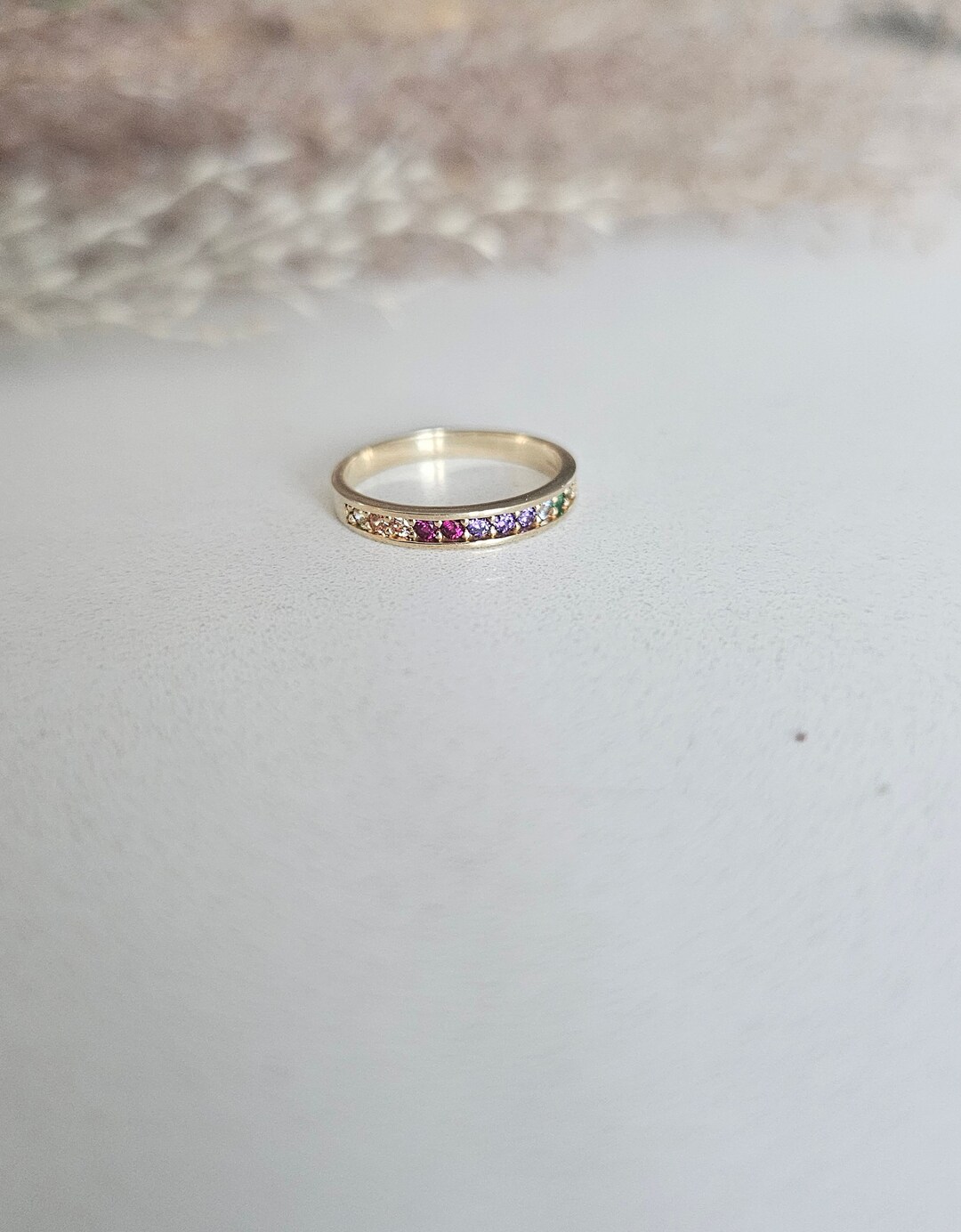 Solid 9ct Gold Rainbow Cz Band Ring Size N - Etsy