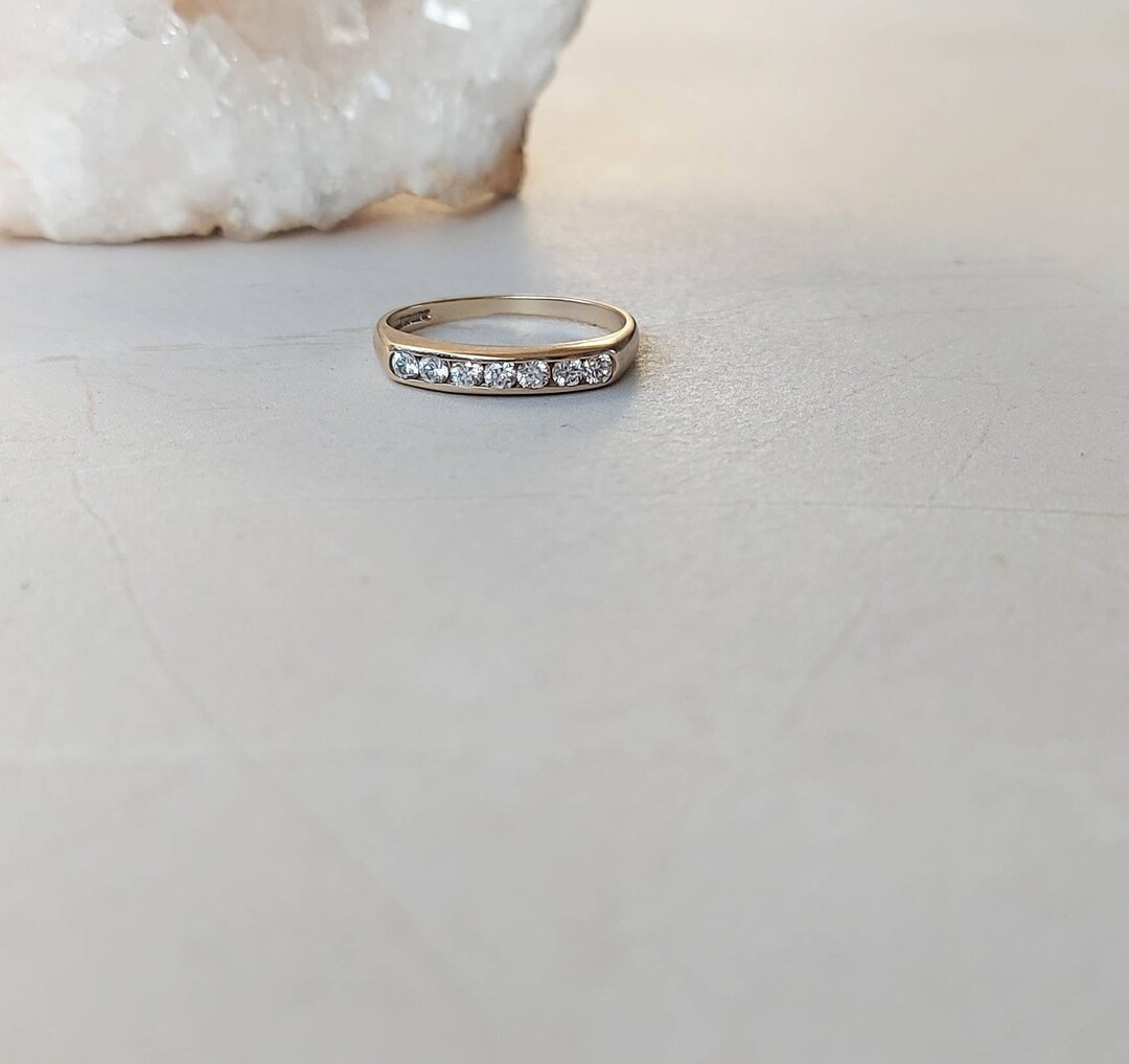 Solid 9ct Gold Cz Channel Band Ring Size M1/2 - Etsy