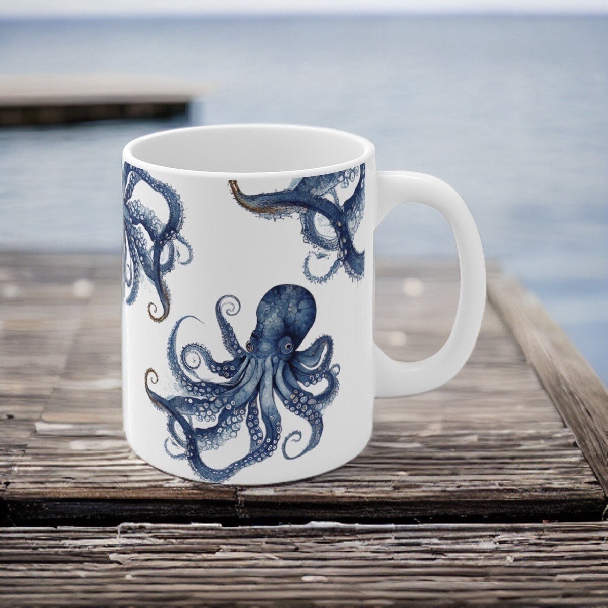 Blue Octopus Coffee Mug Striking Design, High-quality Ceramic Material ...