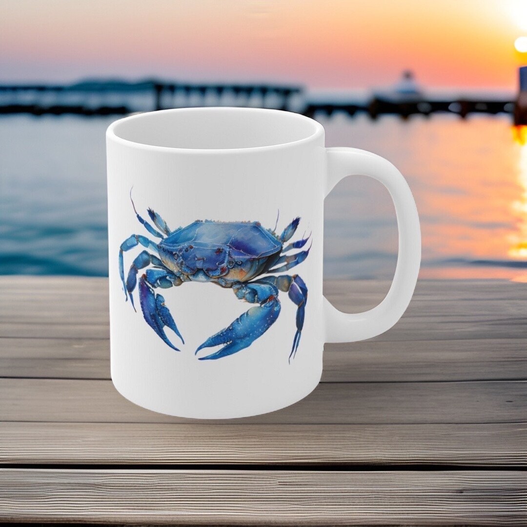 Blue Crab Coffee Mug, Crab Pattern Mug, Maryland Crab Cup, Beach Themed ...