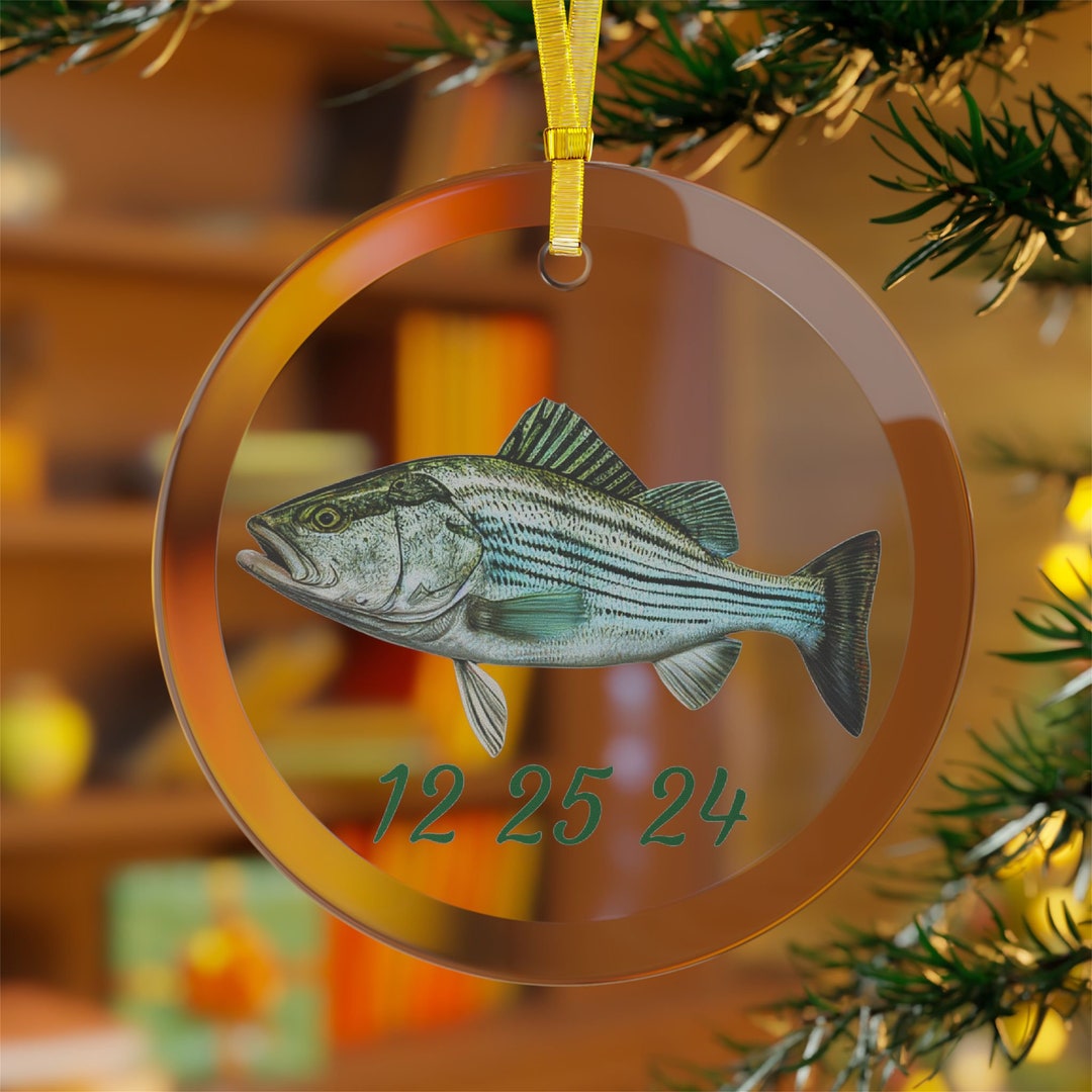 Custom Glass Striped Bass Ornament for Christmas 2024, Fishing Ornament ...