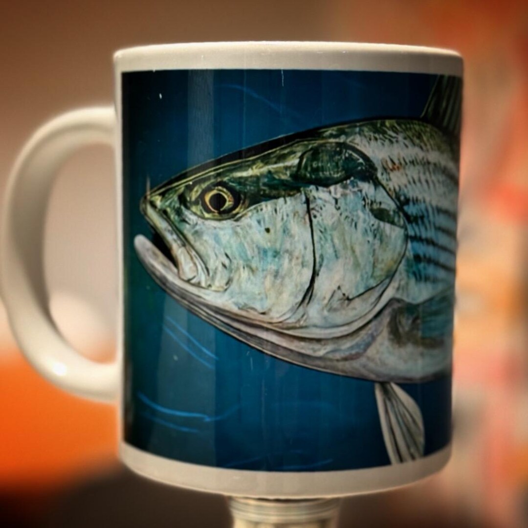 Striped Bass Mug, Striped Bass Print, Striped Bass Art, Fly Fishing Mug ...