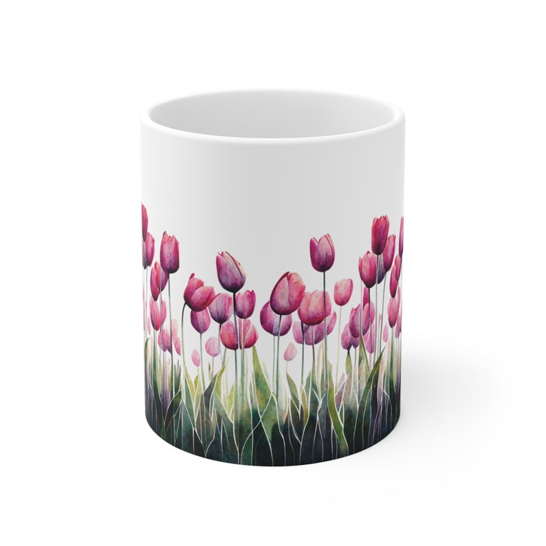 Tulip Mug, Painted Flowers, Pink Painted Tulips, Spring Mug, Tulip ...