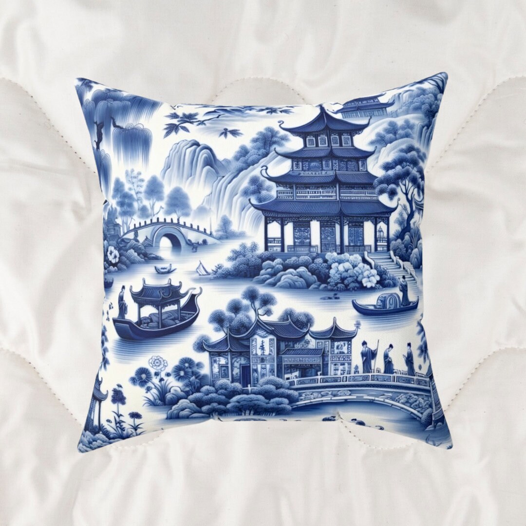 Blue Willow Print Pillow, Willow Pillow, Blue Pillow, Chinoiserie ...
