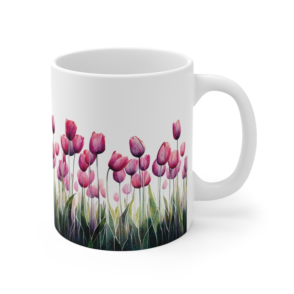 Tulip Mug, Painted Flowers, Pink Painted Tulips, Spring Mug, Tulip ...