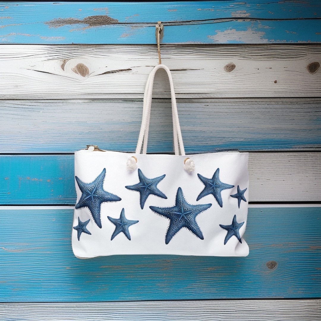 Beach Bag, Blue Starfish Design, Beach Bag Tote, Cute Beach Bag, Large ...
