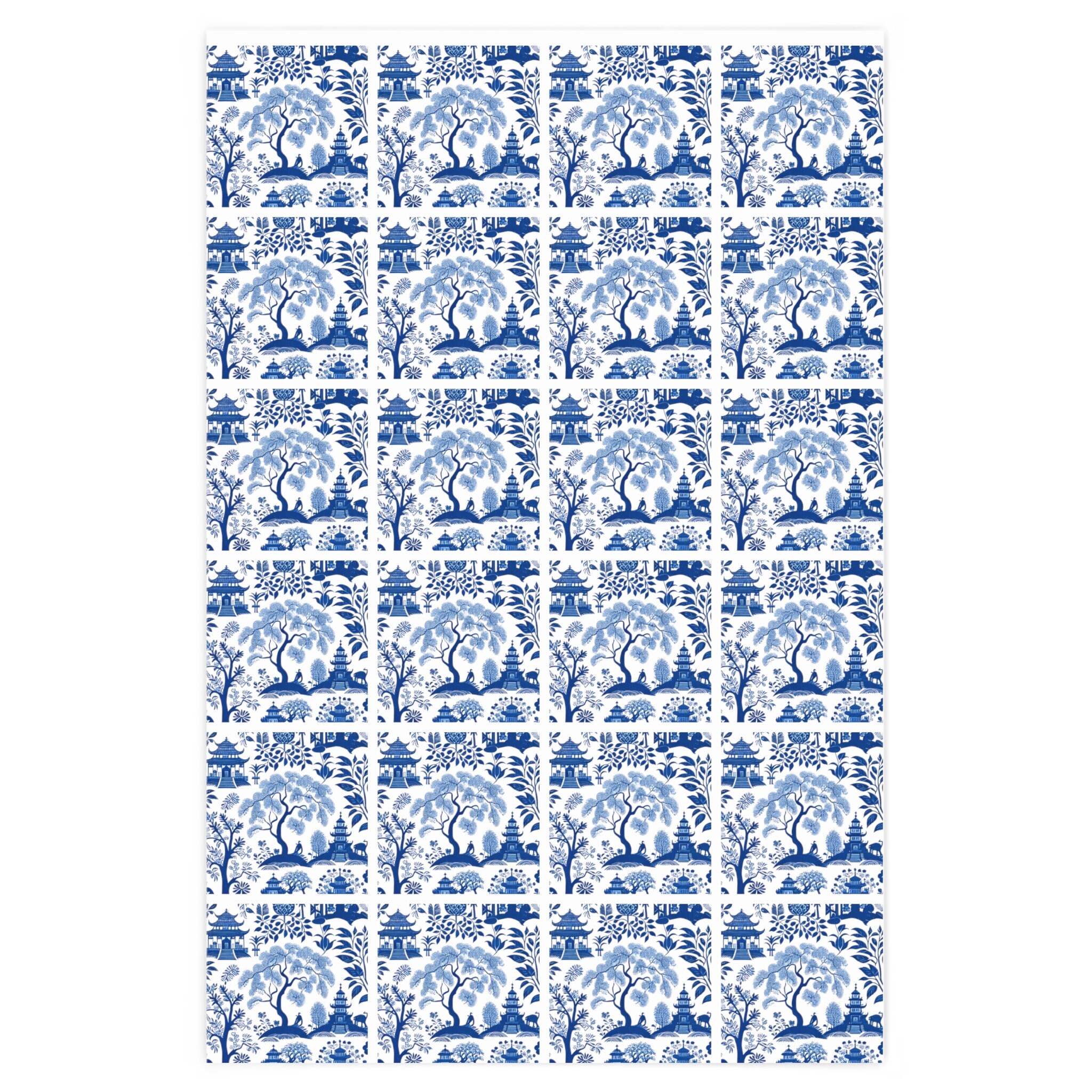 Blue Willow Gift Wrap, Vintage Blue Willow Inspired Pattern, Blue ...