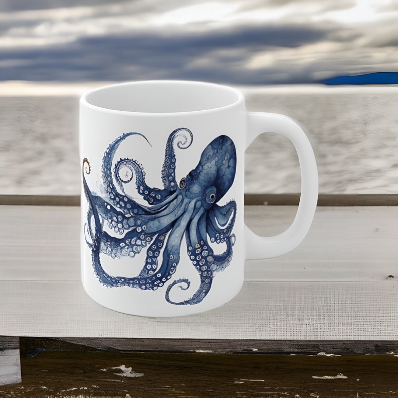 Blue Octopus Coffee Mug - Striking Design, High-quality Ceramic ...