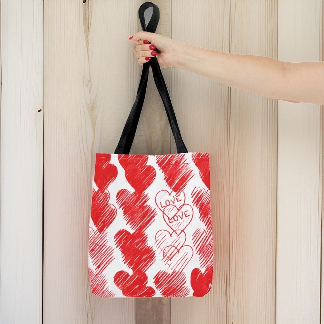 Love Tote Bag, Chic Red Heart Carryall, Love Tote, Red Heart Bag, Heart ...