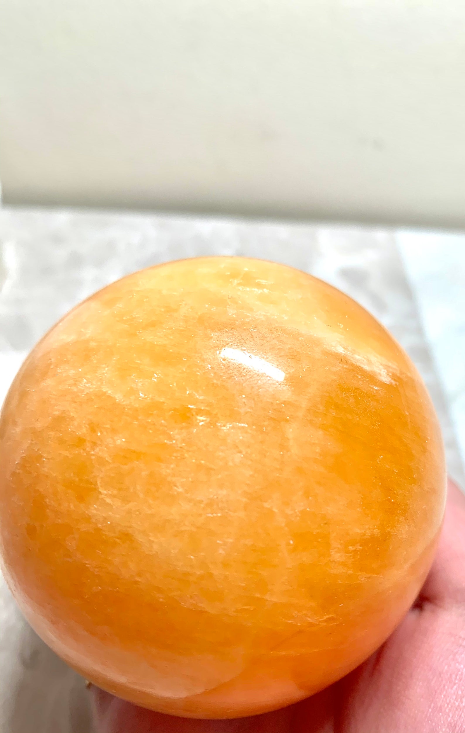 Natural Orange Calcite Crystal Ball + Wooden Stand, 90 Mm Sphere, Geode ...