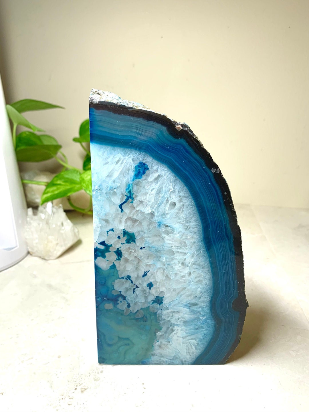 Rare Ocean Blue Agate, Sliced Crystal Agate, Geode Bookends / Book ...