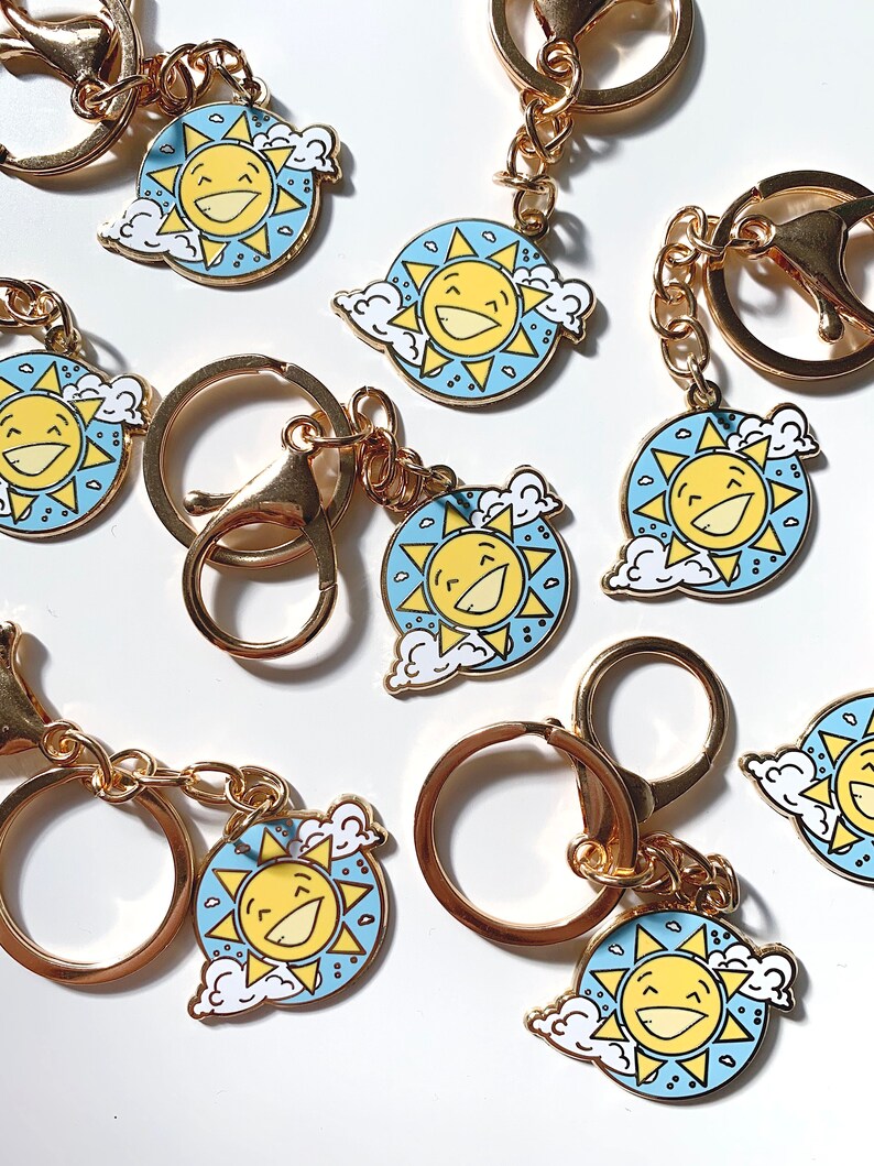Sun Keychain Gold Hard Enamel Sun Keychain - Etsy