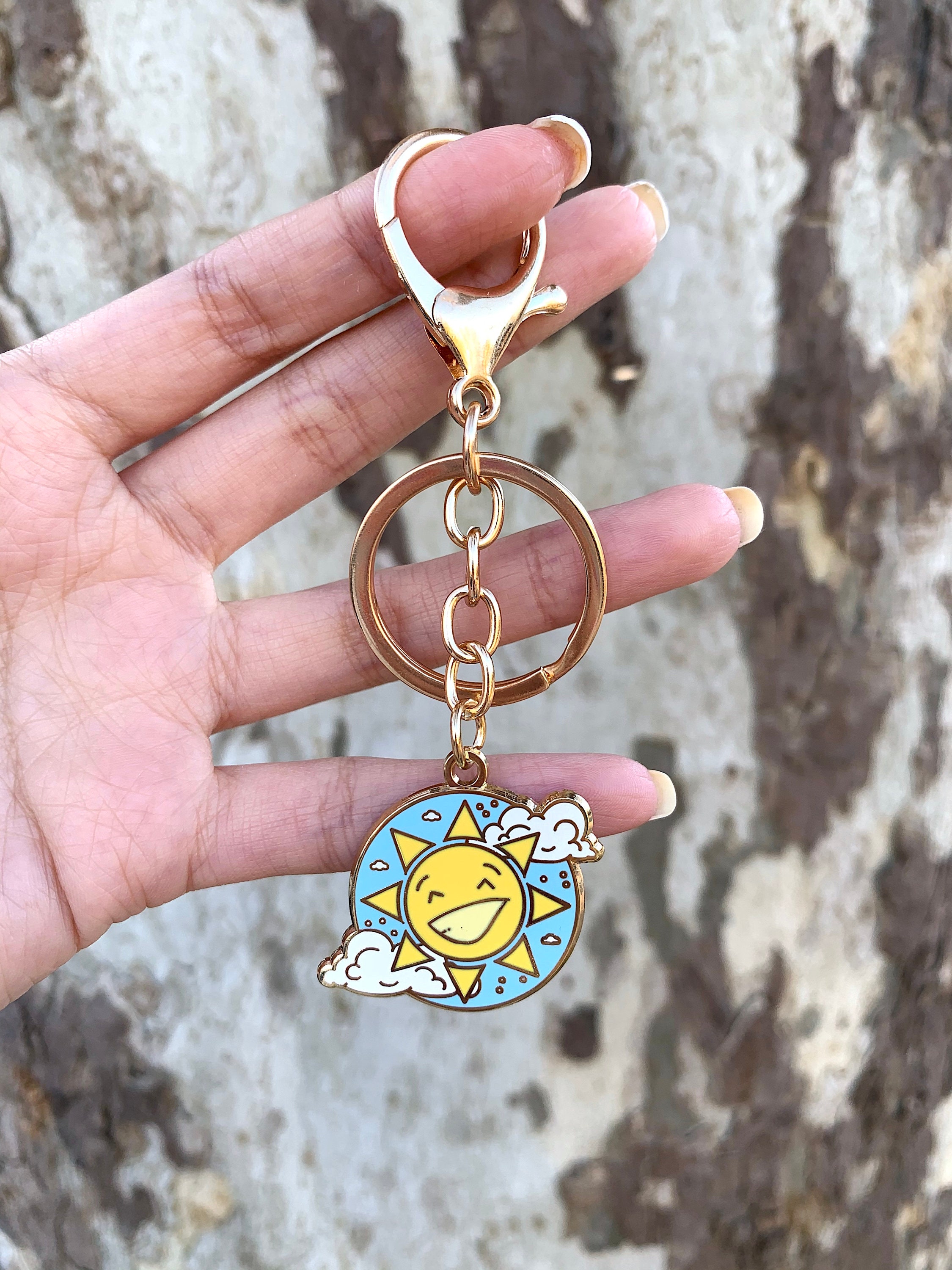 Sun Keychain Gold Hard Enamel Sun Keychain - Etsy