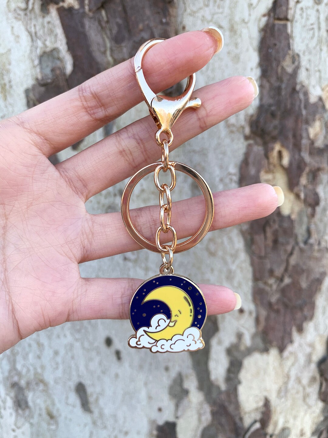 Moon Keychain | Gold Hard Enamel Moon Keychain - Etsy