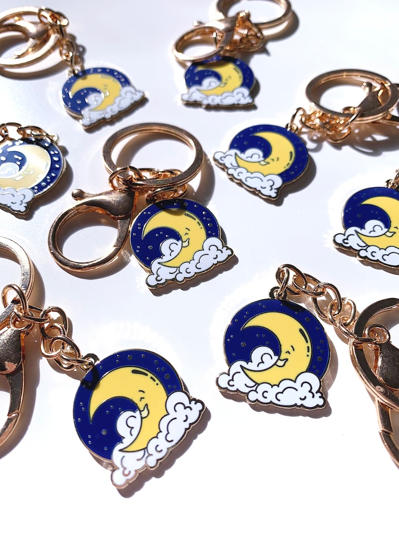 Moon Keychain Gold Hard Enamel Moon Keychain - Etsy