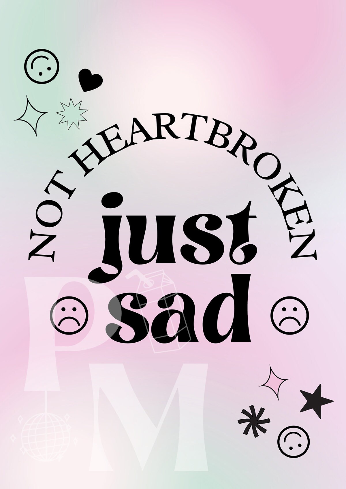 Not Heartbroken, Just Sad A4 Gradient Wall Print - Etsy UK