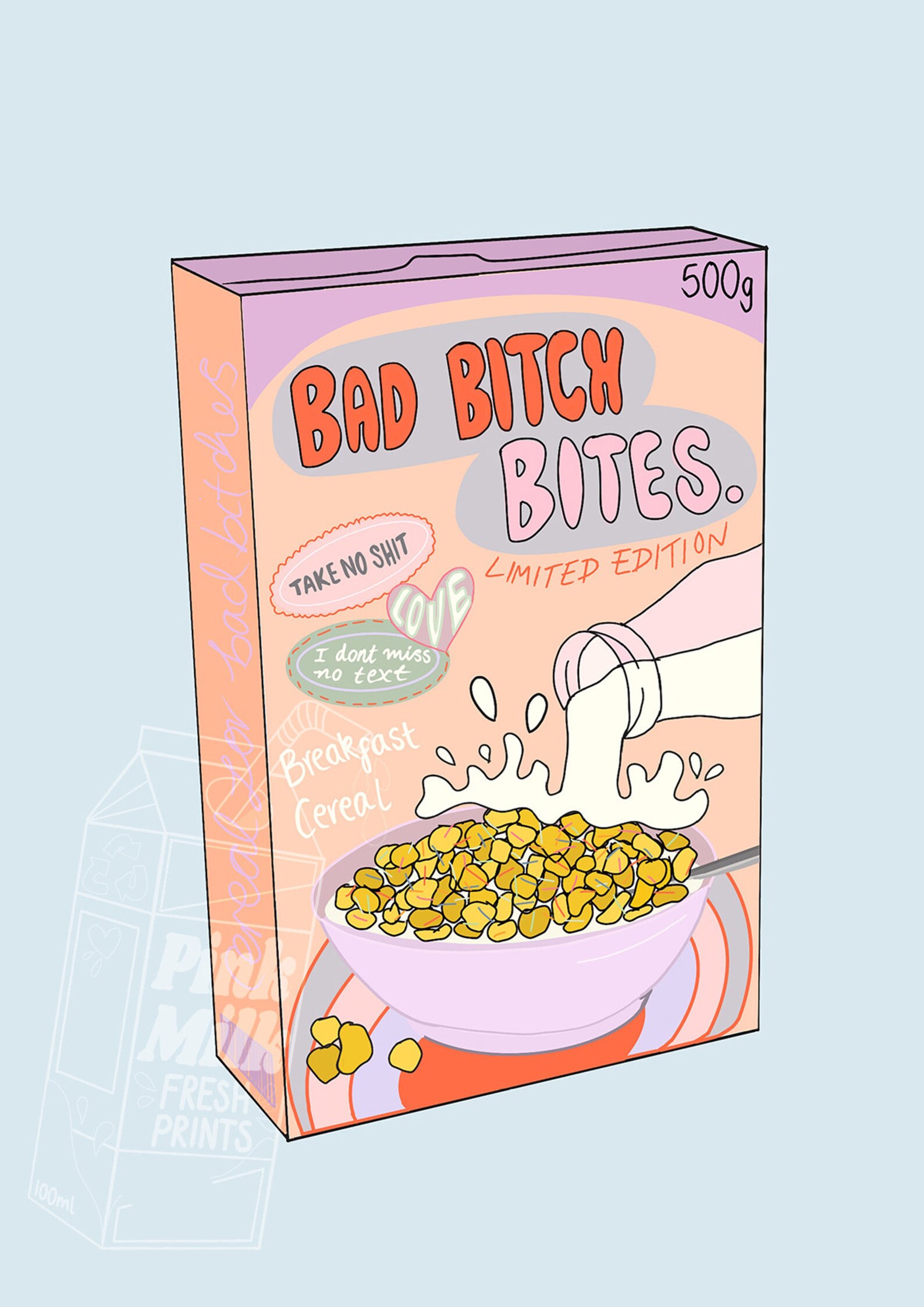 Bad Bitch Bites Print Digital Illustration Cereal Box Wall | Etsy UK