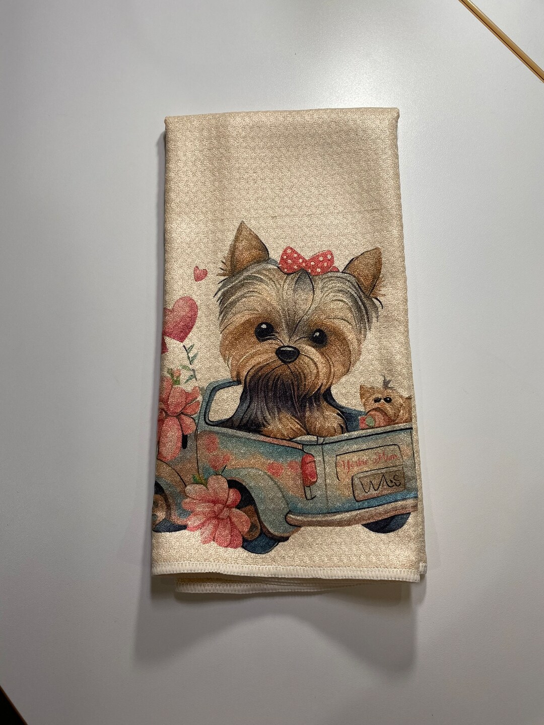 16 X 24 Girl Yorkie Puppy in Truck Microfiber Waffle Kitchen - Etsy