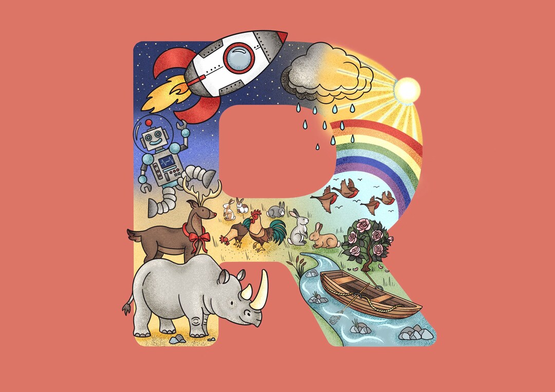 Letter R Nursery Decor, Nursery Prints, Nursery Wall Art, Personalised ...