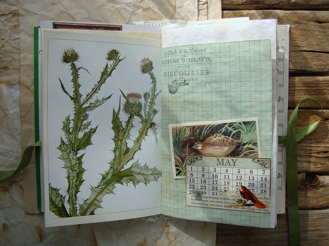 Botanical Themed Junk Journal, Hard Cover Junk Book, Handmade Journal ...