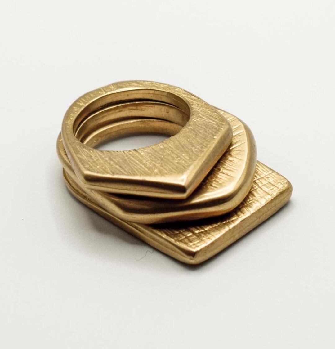 Geometric Rings, Set of 3 Stack Rings, Solid Bronze Ring, Stackable ...