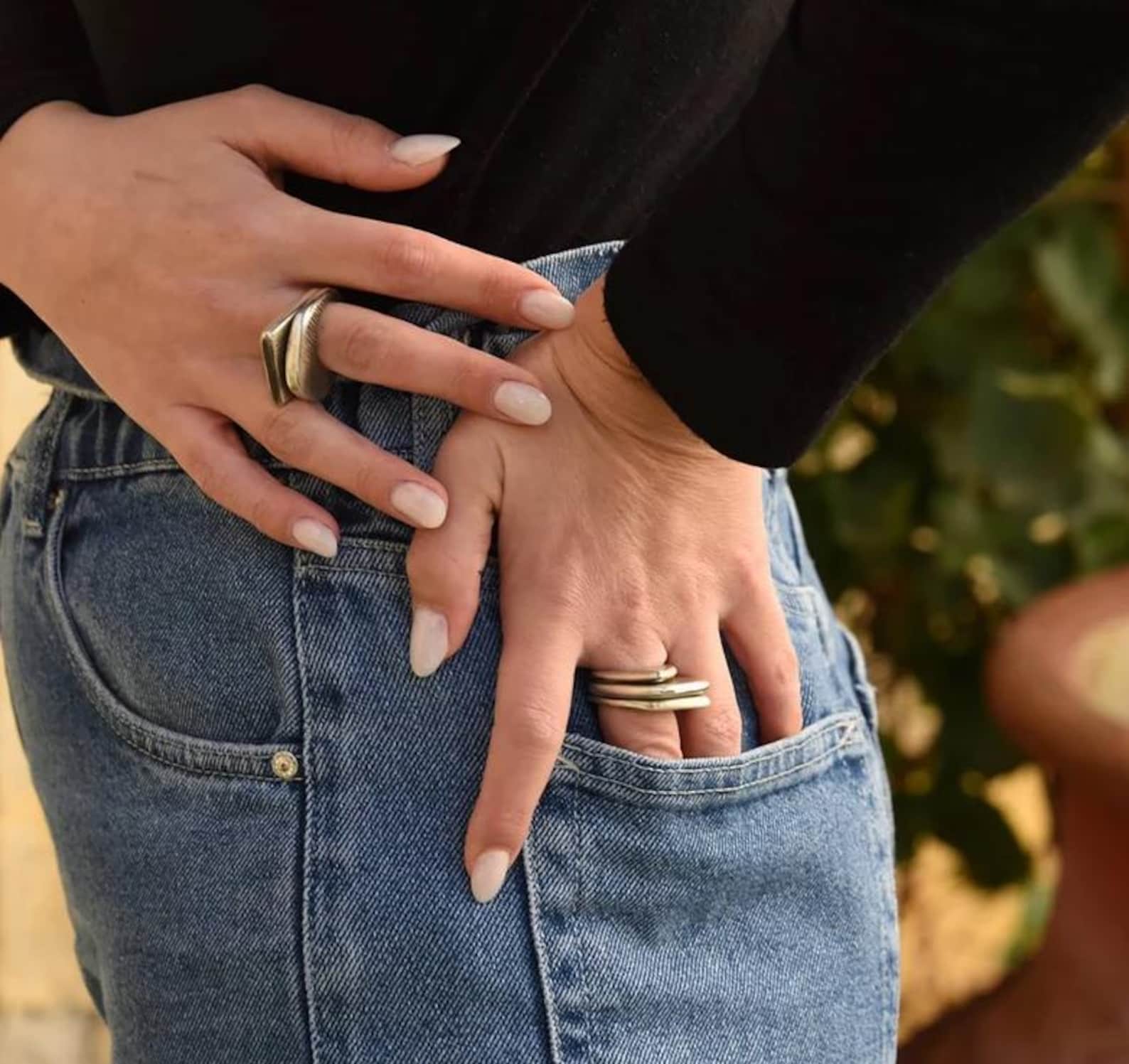 Set of 5 Stack Rings, Solid Bronze Ring, Geometric Ring, Stackable ...