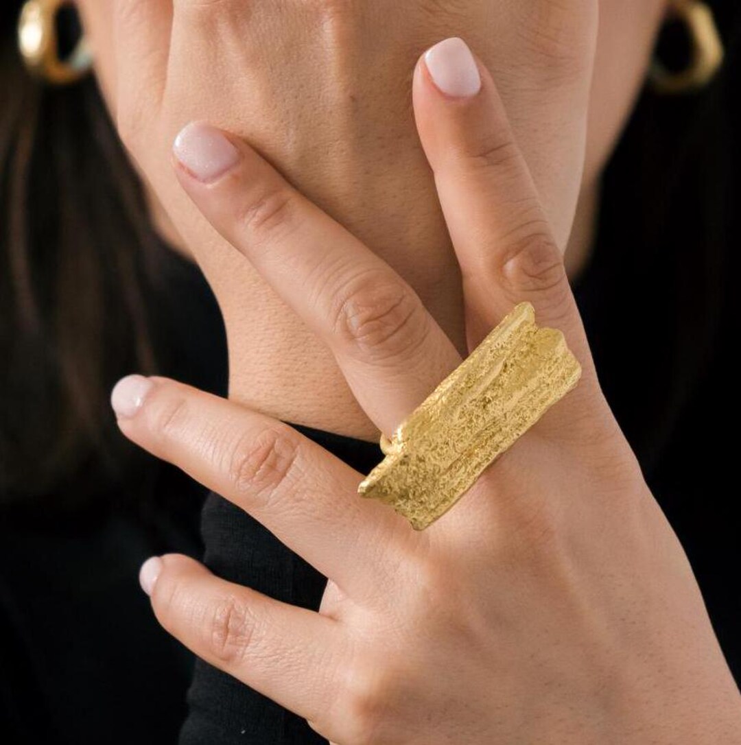 Bar Ring, Chunky Bronze Ring, Rock Textured Ring, Solid Bronze Ring ...