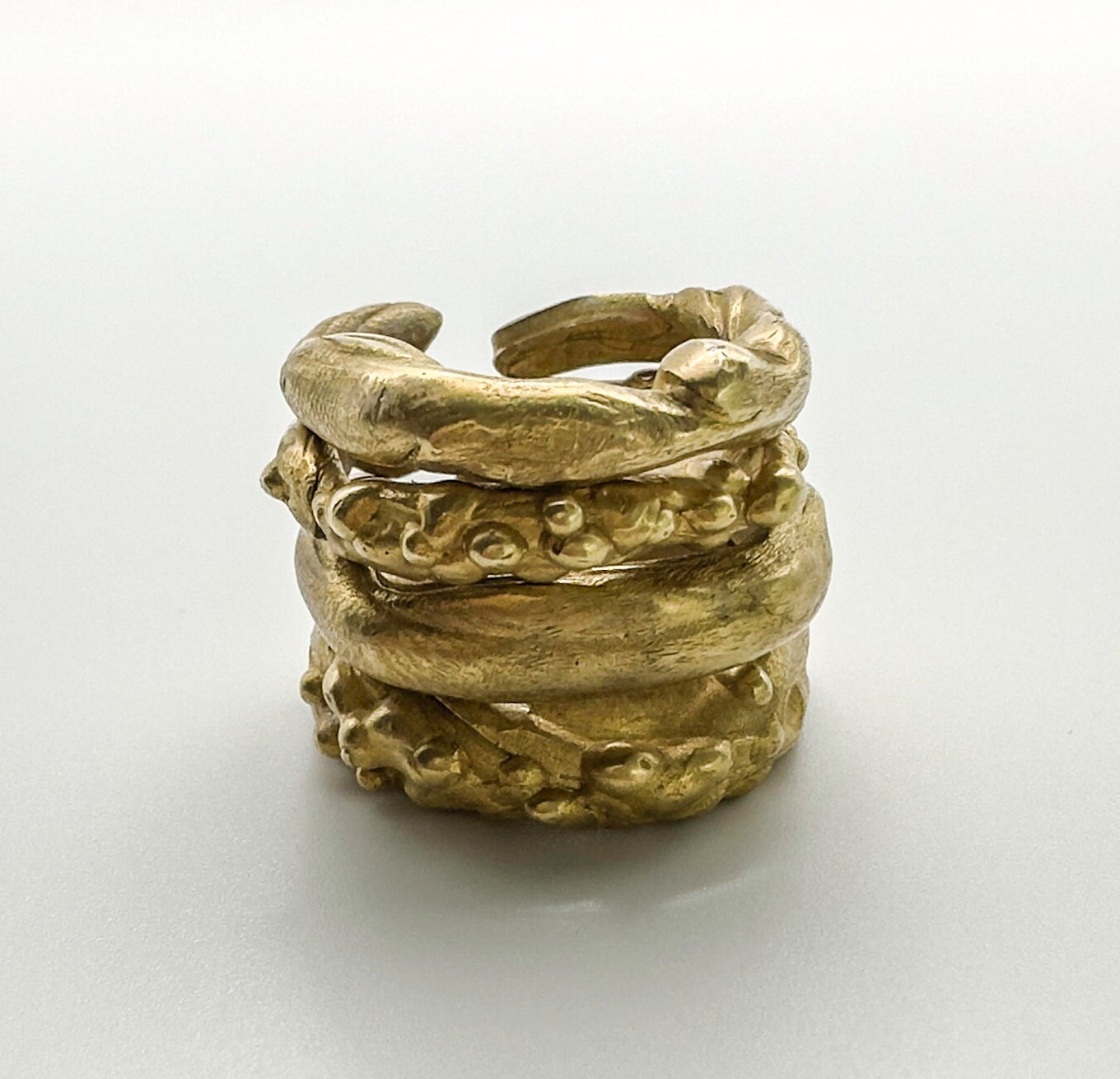 Hand Carved Bronze Stacking Ring Set - Modern Band Rings - Etsy