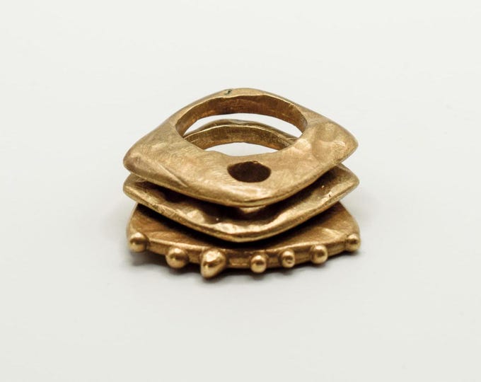 Set of 5 Stack Rings, Solid Bronze Ring, Geometric Ring, Stackable ...