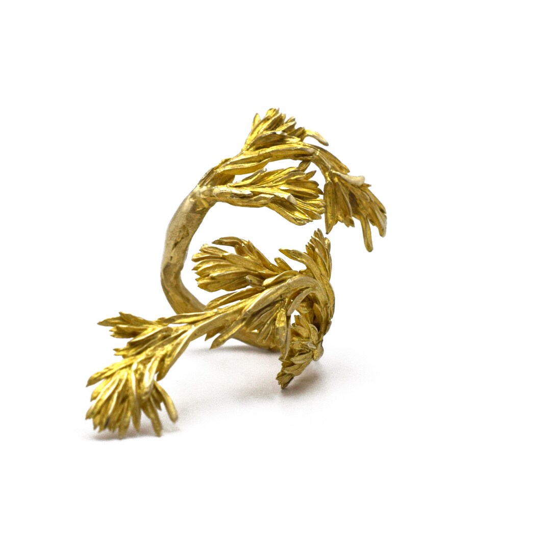 Botanical Ring, Chunky Brass Ring, Tree Branch Ring, Forest Ring, Plant ...
