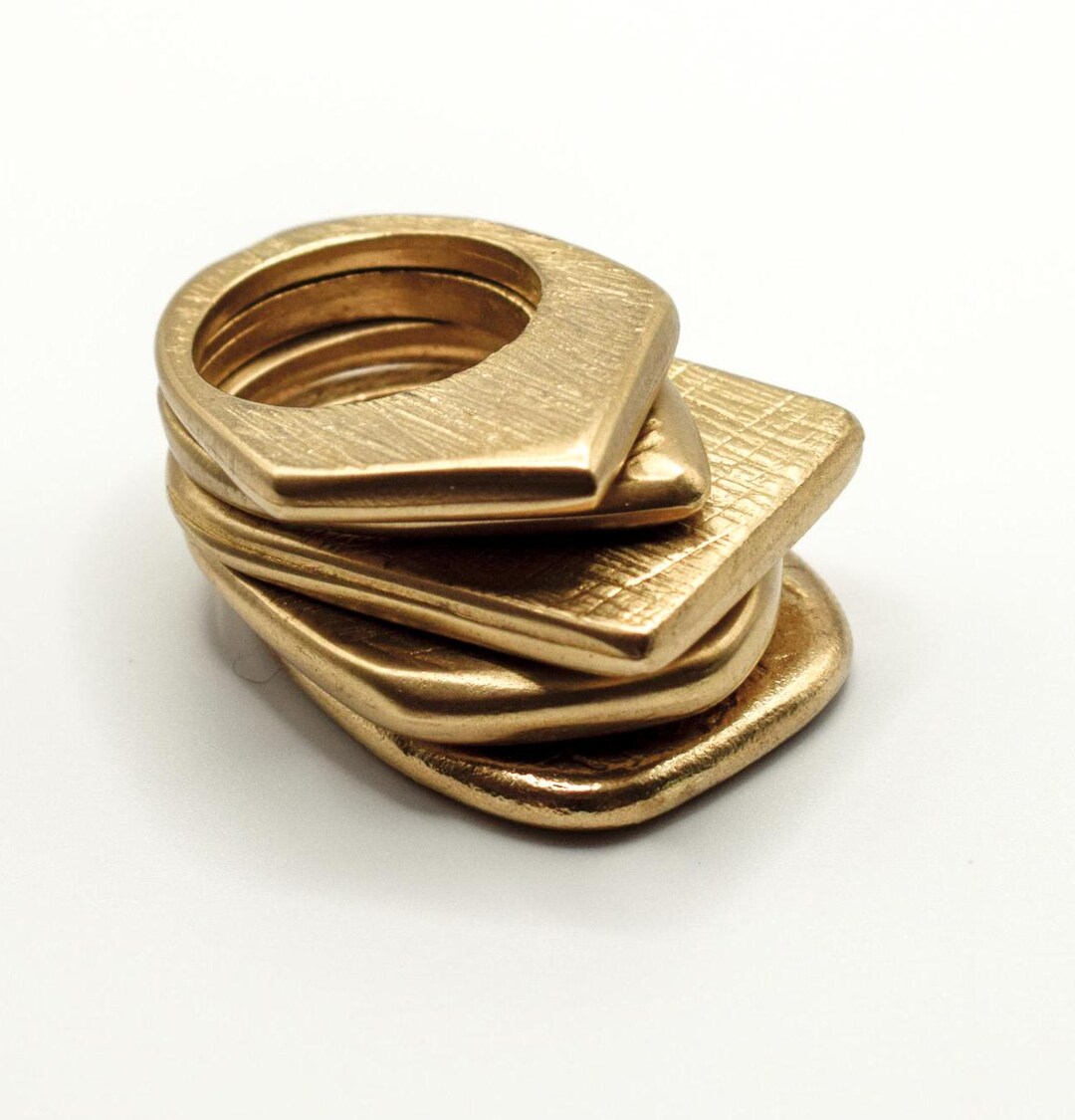 Set of 5 Stack Rings, Solid Bronze Ring, Geometric Ring, Stackable Minimal Rings, Stacking ...