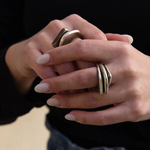 Set of 5 Stack Rings, Solid Bronze Ring, Geometric Ring, Stackable Minimal Rings, Stacking ...