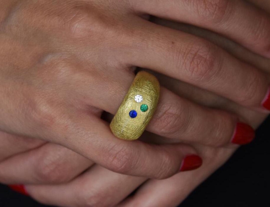 Artisan Bronze Dome Ring: Multi-color Zircon Gemstone Statement Ring - Etsy