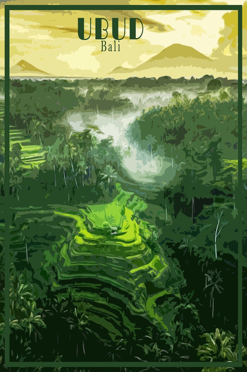 Ubud Bali Print Poster Canvas Indonesia Goa Gajah Gunung Kawi Vintage ...