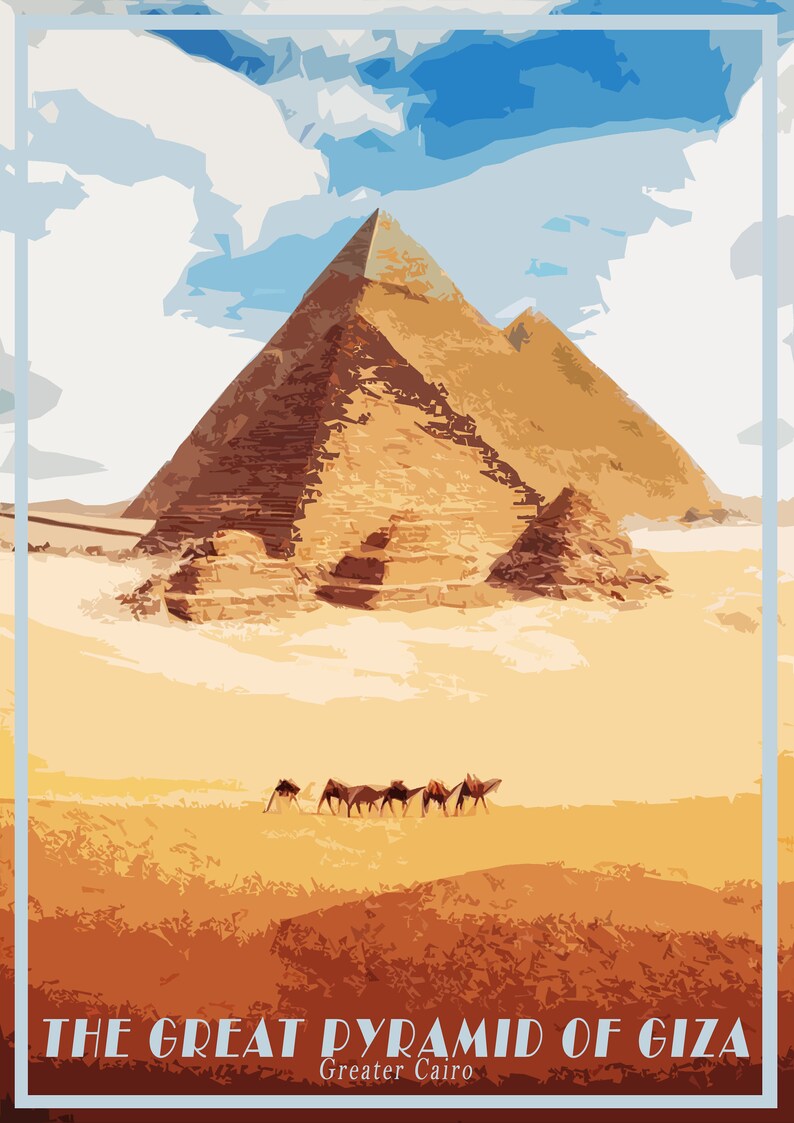 Great Pyramid of Giza Print Cairo Egypt Poster Canvas Vintage Travel ...
