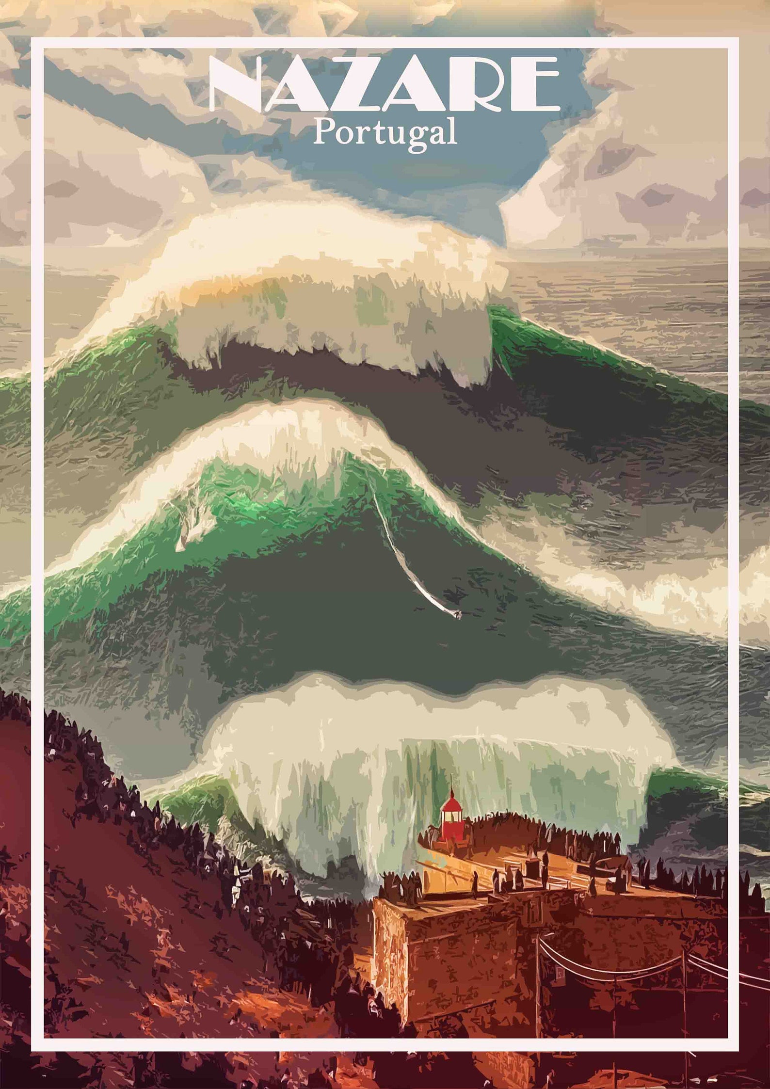 Nazare Print Poster Canvas Portugal Wall Art Nazare Surfing Gift Travel ...