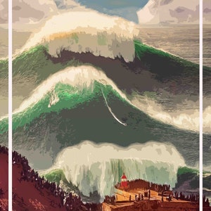 Nazare Print Poster Canvas Portugal Wall Art Nazare Surfing Gift Travel ...