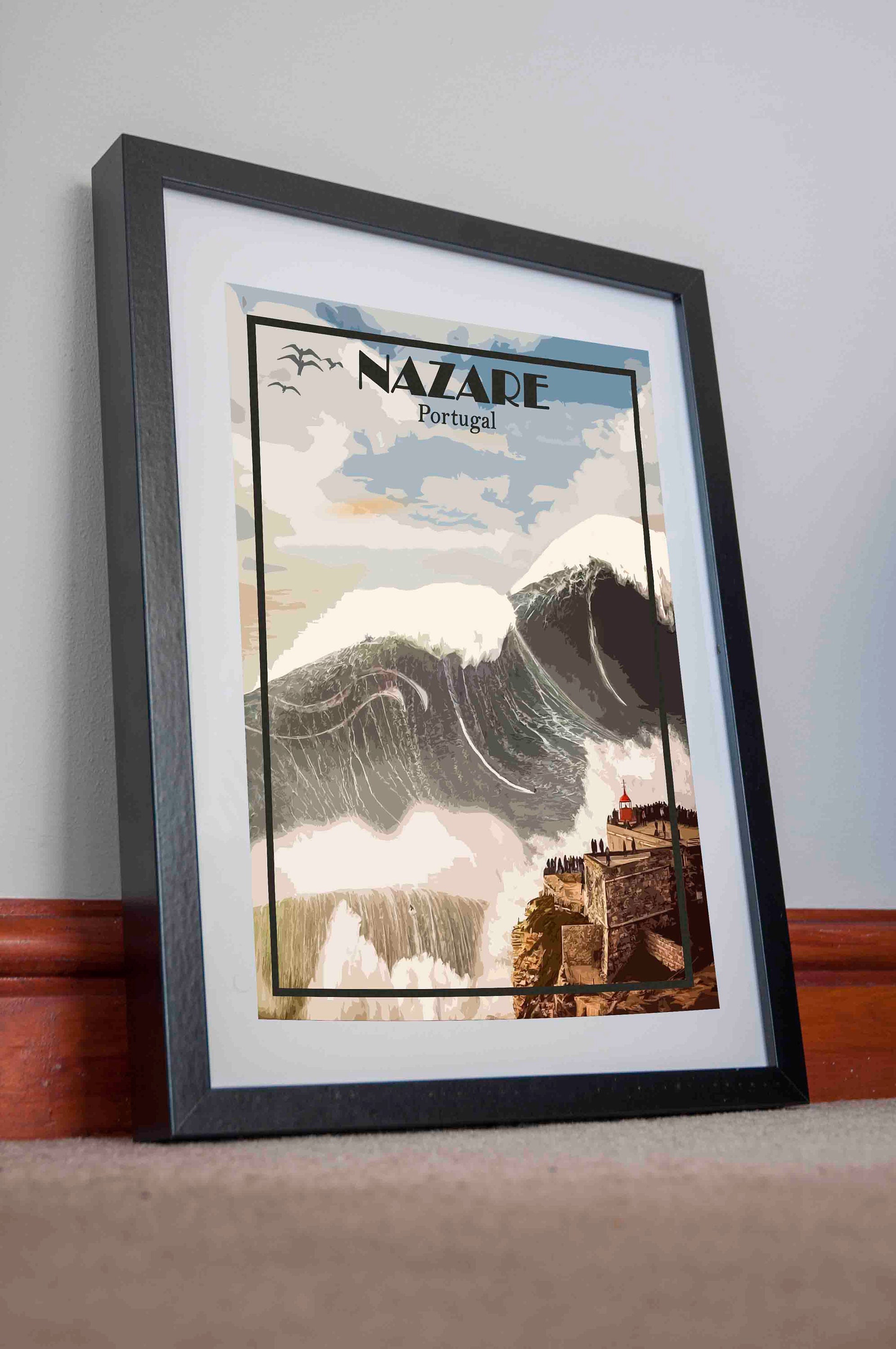 Nazare Print Poster Canvas Portugal Wall Art Nazare Surfing Gift Travel ...