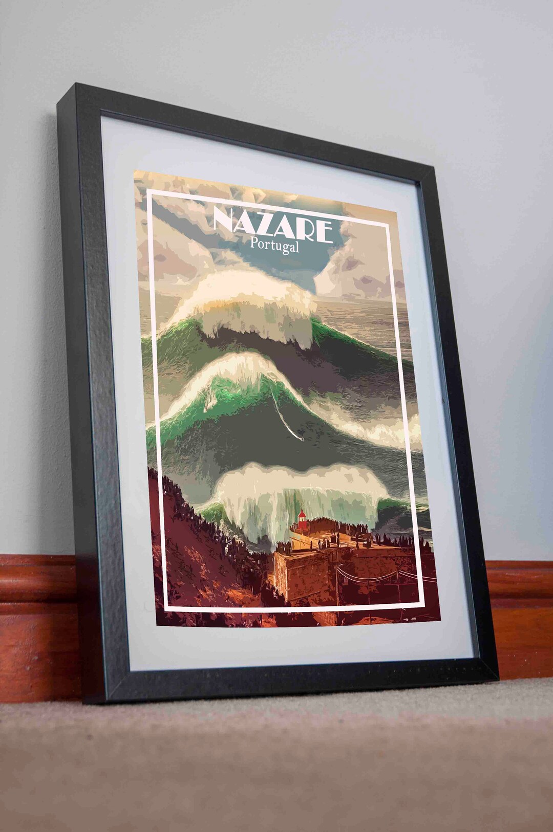 Nazare Print Poster Canvas Portugal Wall Art Nazare Surfing Gift Travel ...